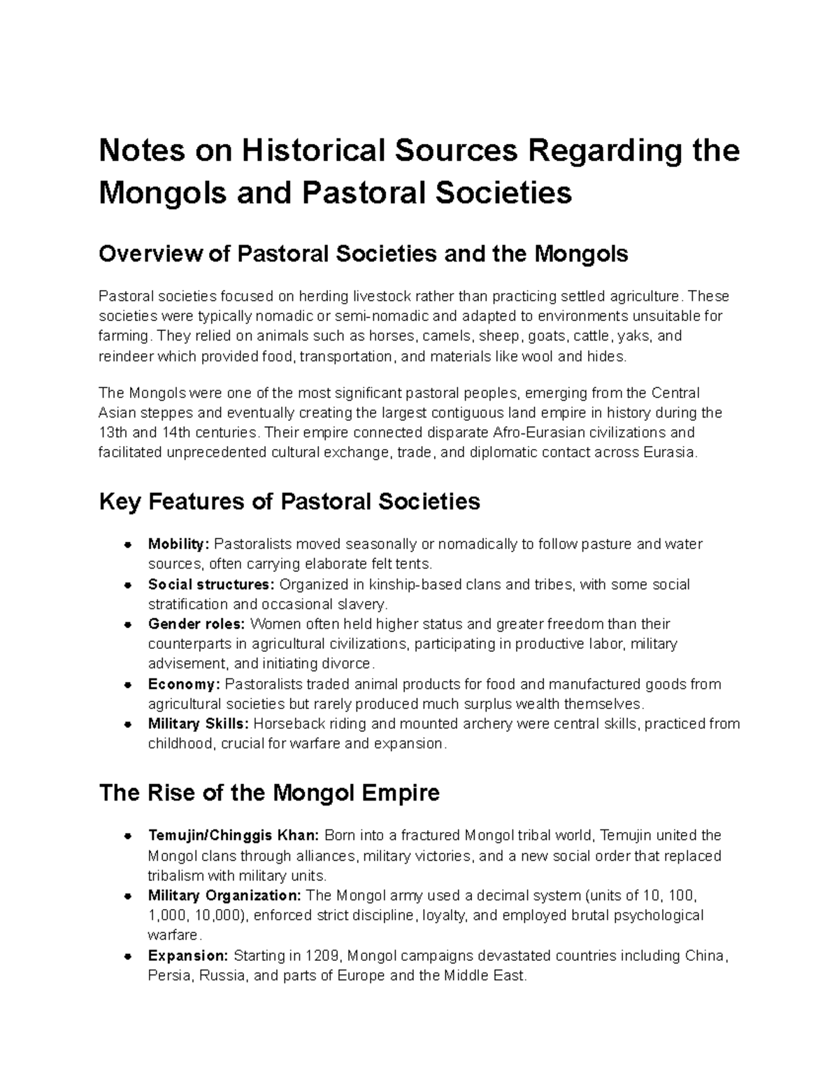 Mongols and Pastoral Societies: Historical Sources Overview - Studocu