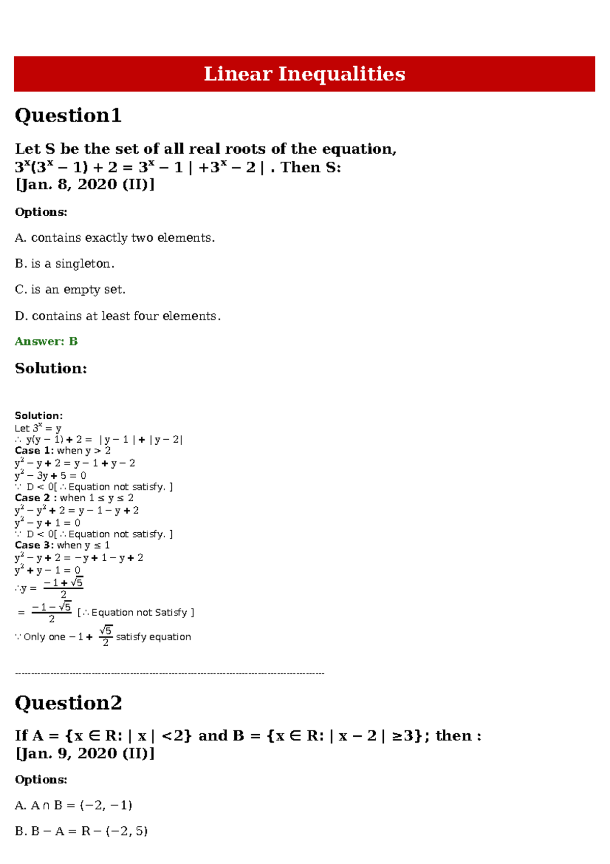 Linear Inequalities Quiz Solutions (Course Code: MATH101) - Studocu