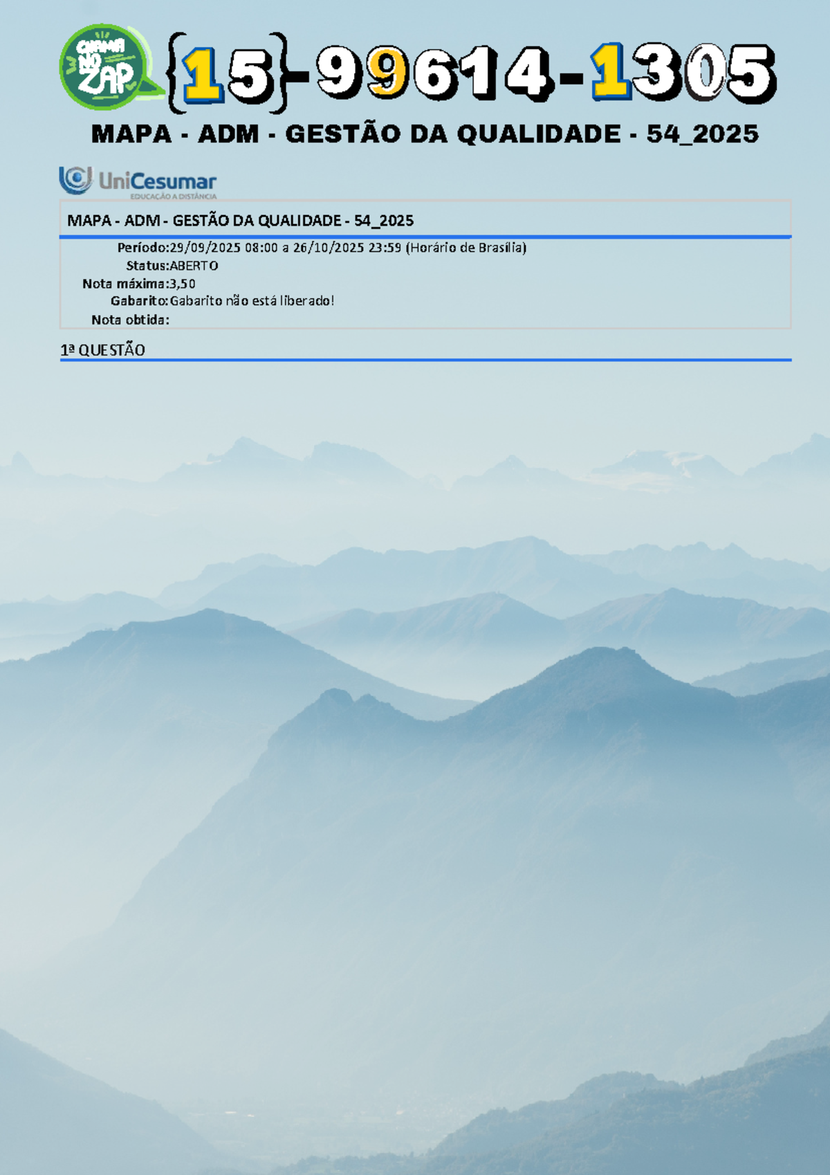 MAPA ADM Gestão da Qualidade - 54_2025: Atividades e Tarefas - Studocu
