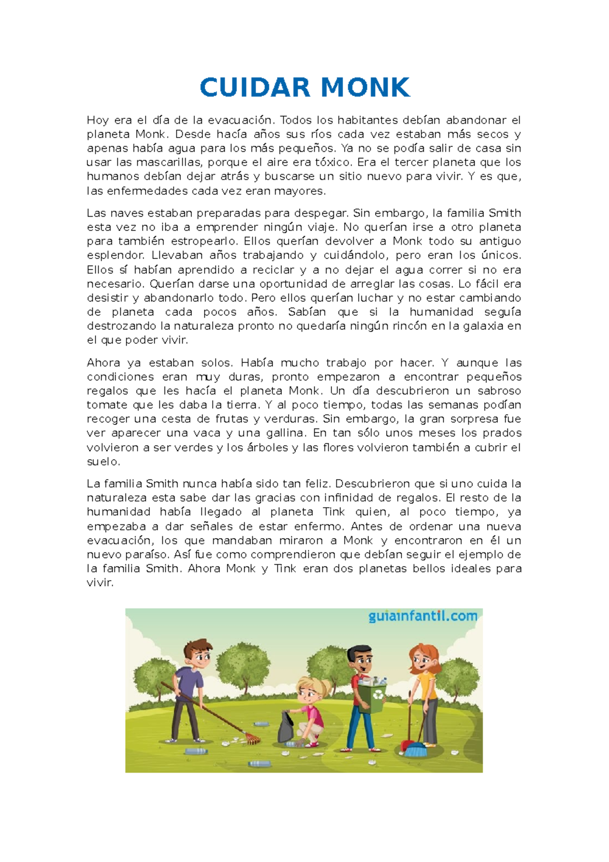 Cuidar Monk: Cuento sobre el Medio Ambiente y la Conservación - Studocu