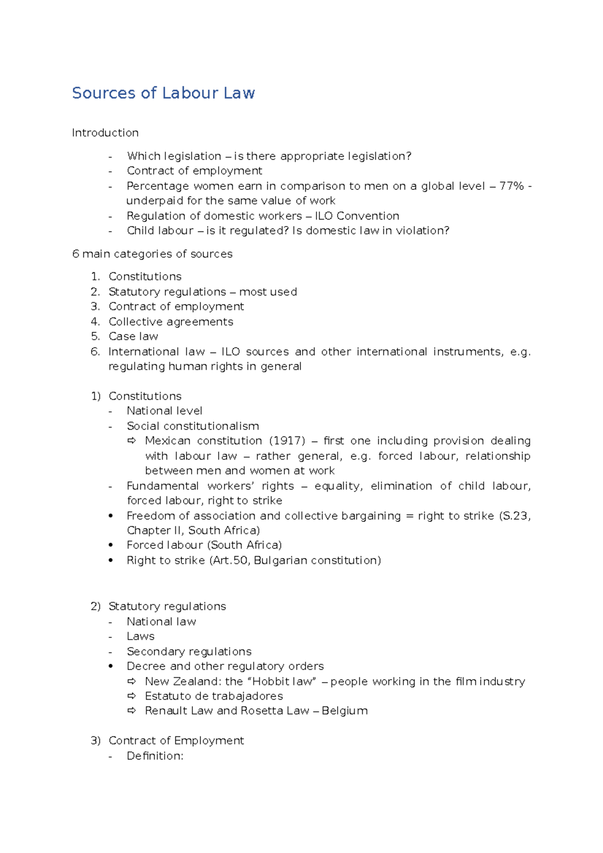 Sources of Labour Law - Lecture Notes (Law 101) First Semester - Studocu