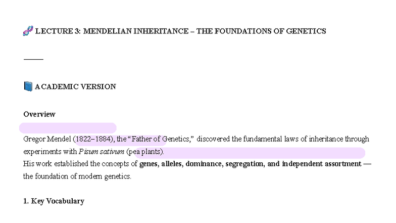 LECTURE 3: MENDELIAN INHERITANCE - GENETICS FOUNDATIONS - Studocu
