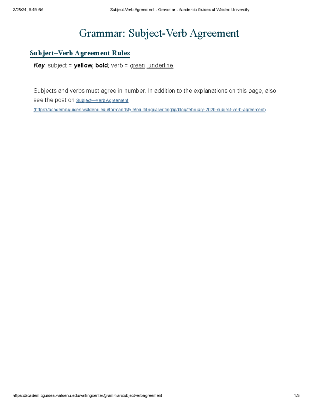 Subject-Verb-Agreement - Grammar: Subject-Verb Agreement Subject–Verb ...