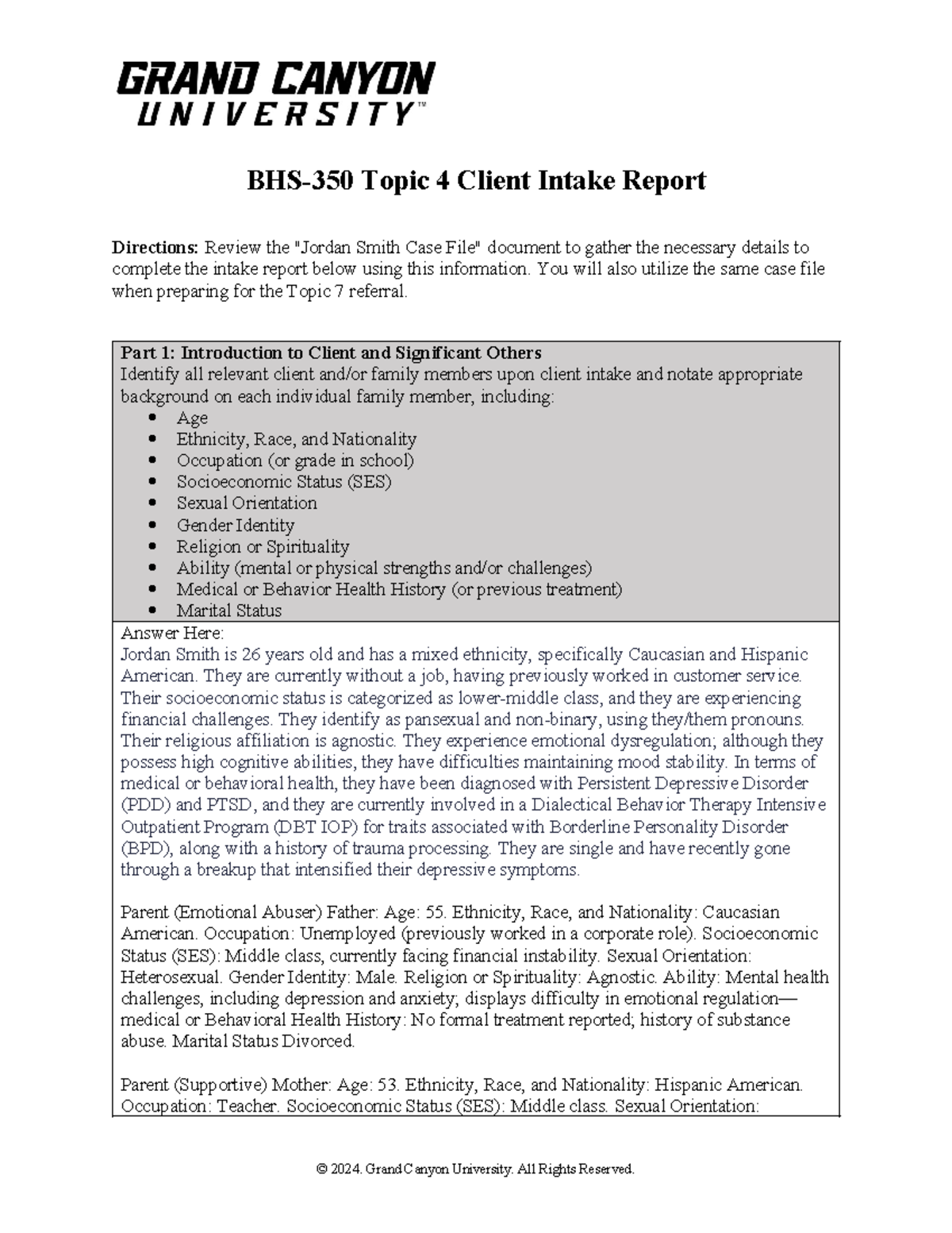 Topic 4: Client Intake Report for Jordan Smith - Case Analysis - Studocu