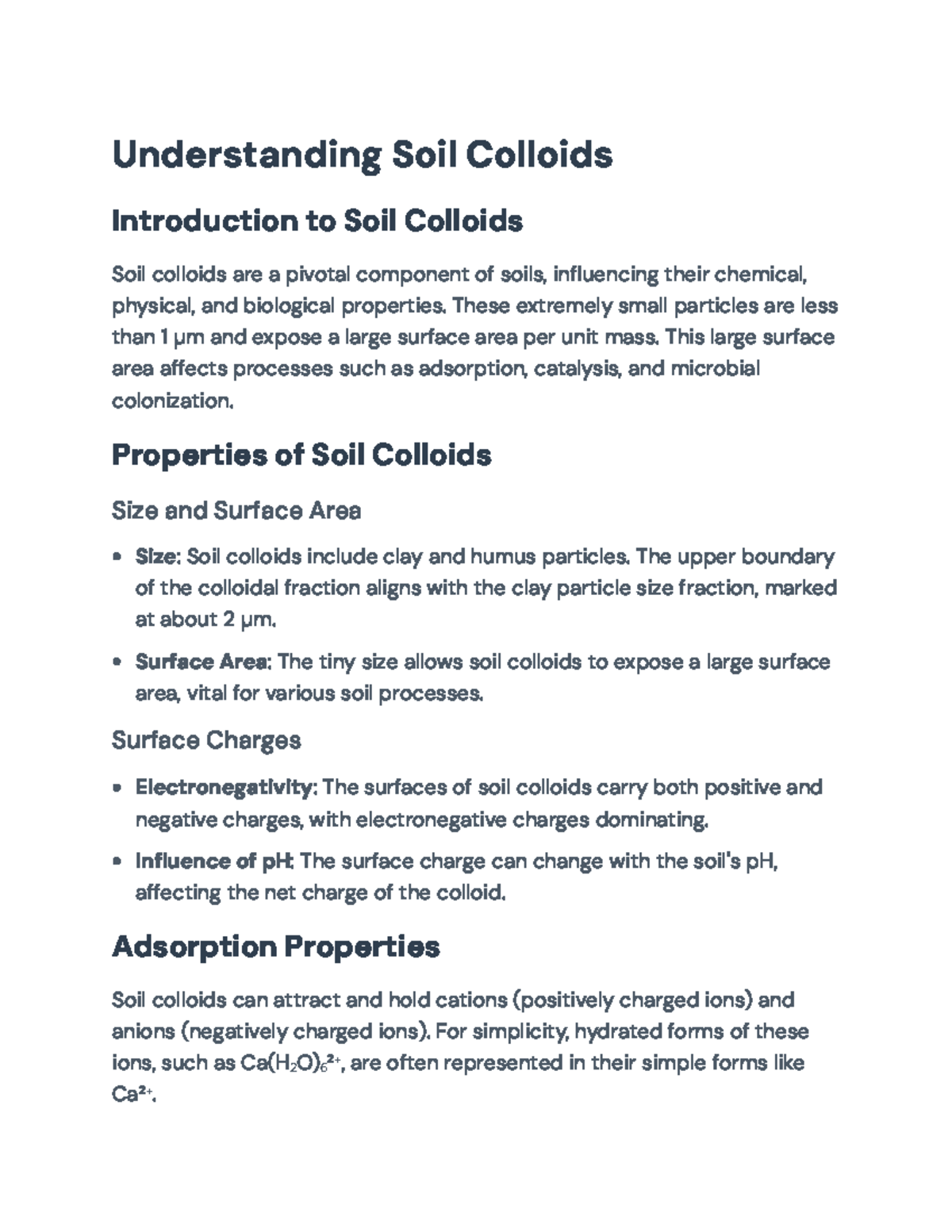 Properties and Types of Soil Colloids for Soil Science (AGRX 505 ...