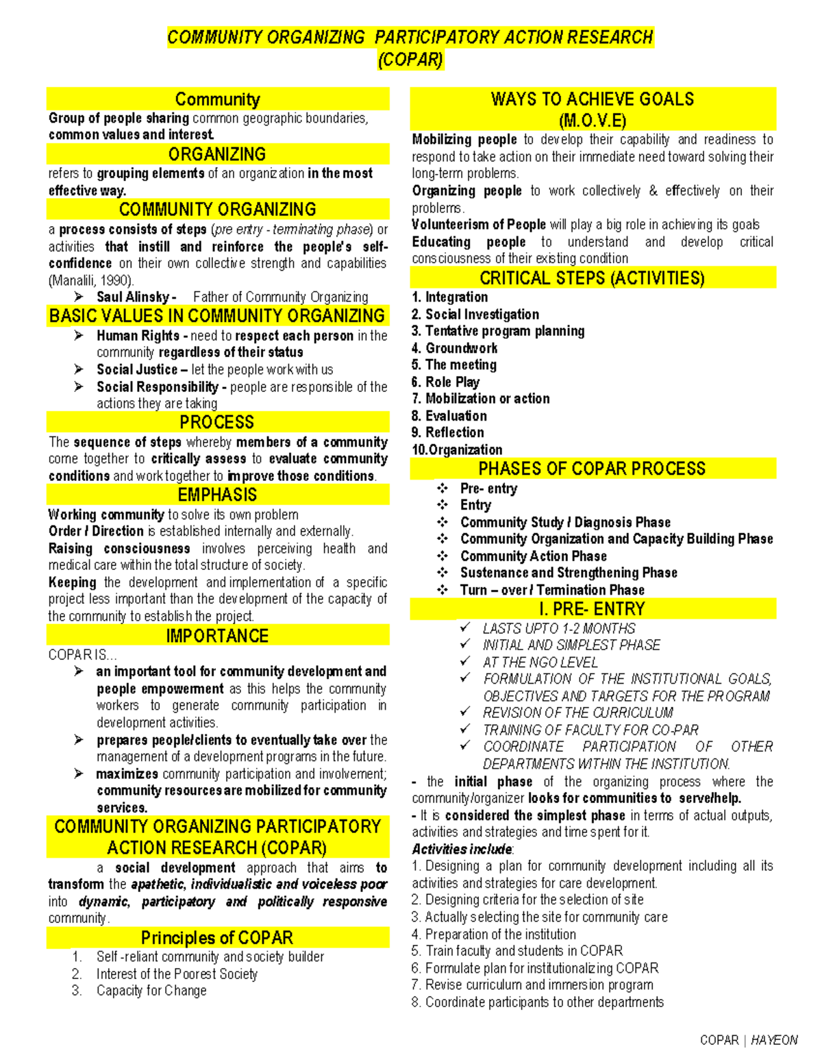 COPAR Community Organizer: Key Principles and Phases Guide - Studocu