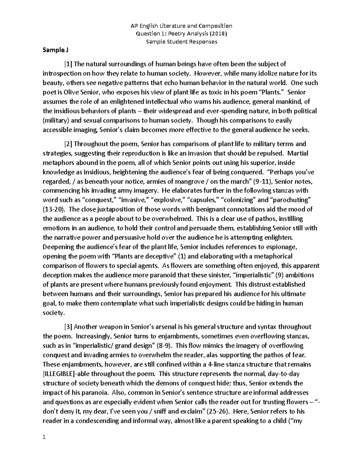 AP English Literature and Composition 2018 FRQ1 Poetry Analysis Samples ...