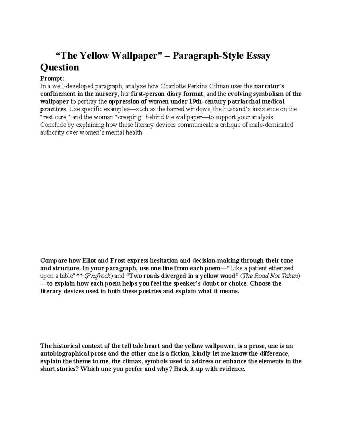 ENG 201 Essay Notes: Analyzing Women's Oppression in Gilman and Poetry ...