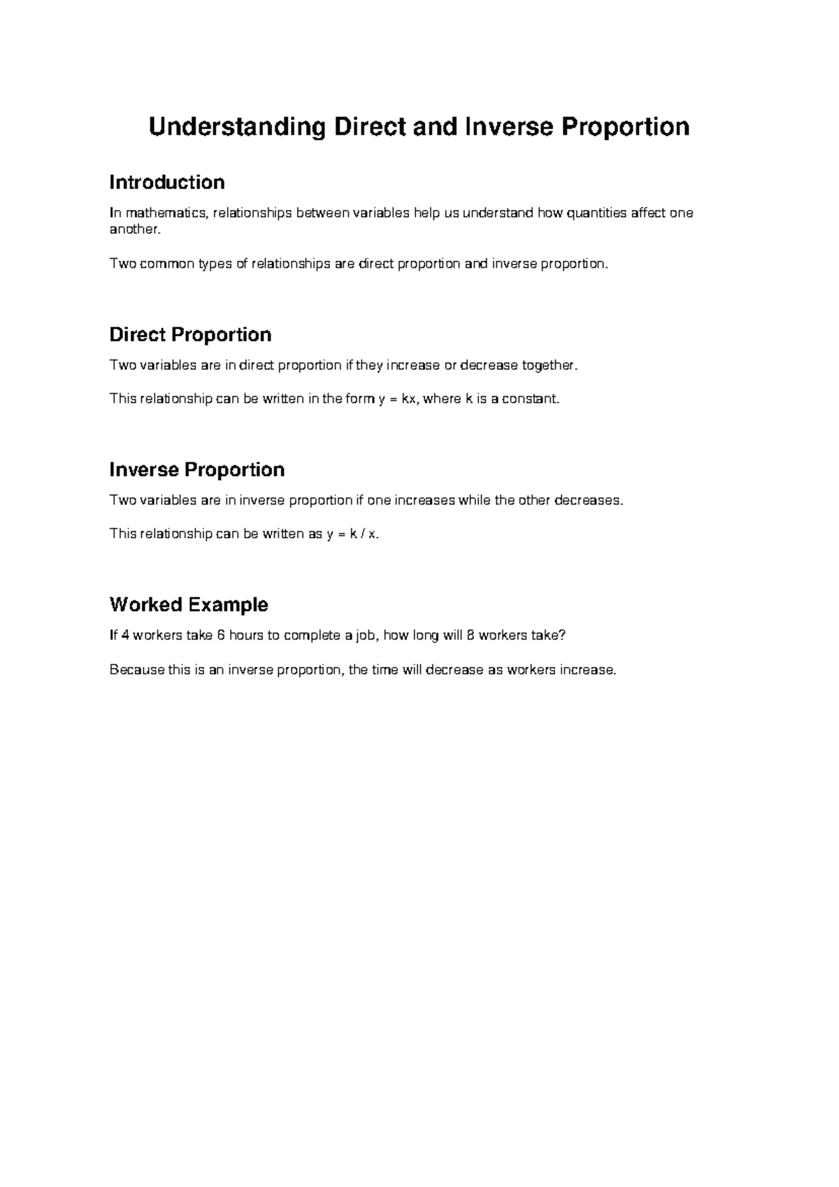 Understanding Direct & Inverse Proportion: A Study Guide - Studocu
