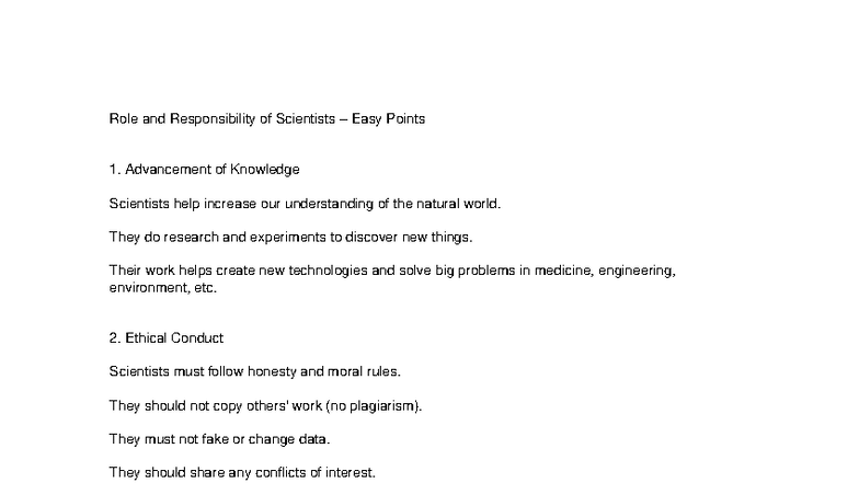 Scientists' Roles & Responsibilities: Key Points & Challenges - Studocu