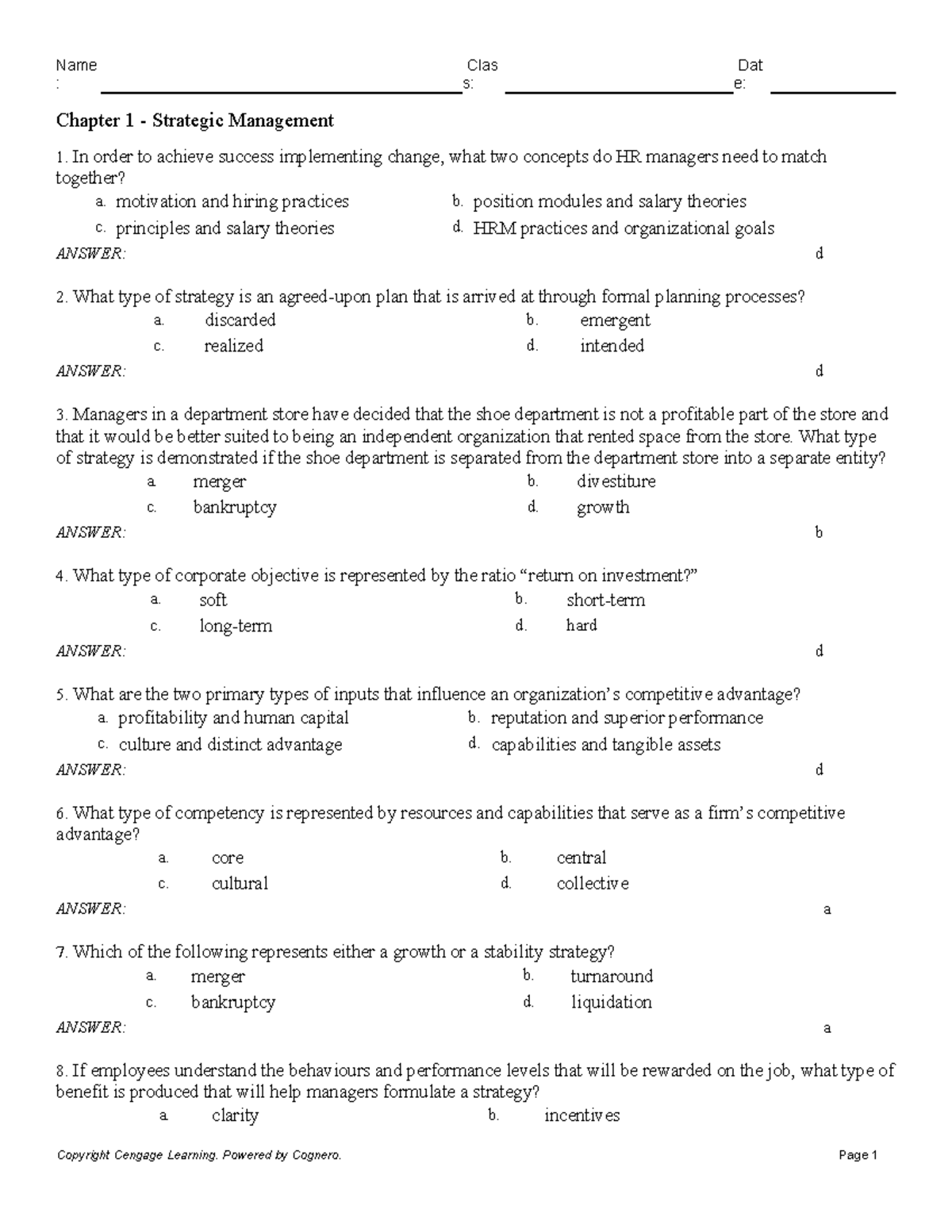 Strategic HR Planning - Chapter 1 Overview & Key Concepts - Studocu
