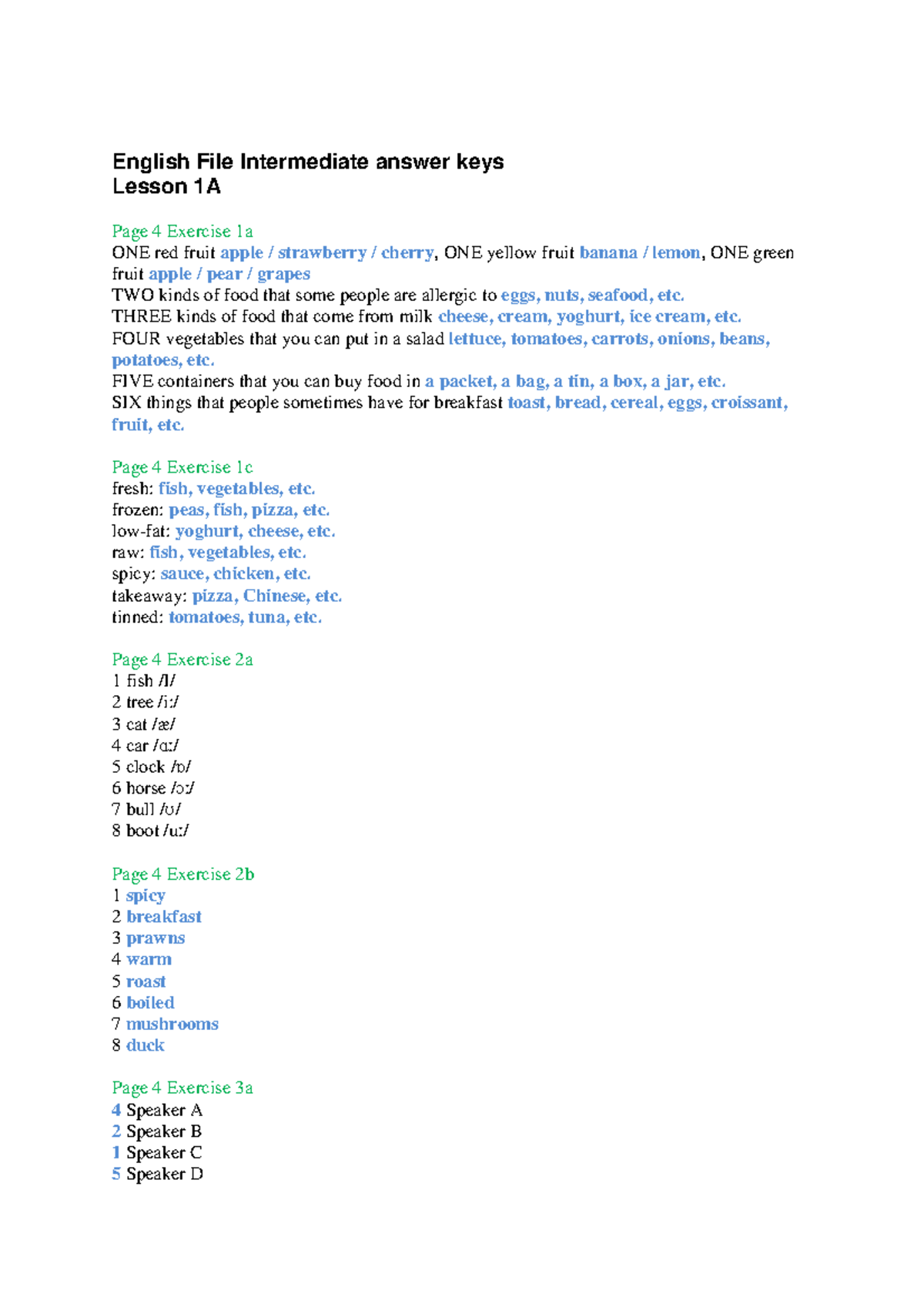 English File Intermediate Answer Key: Lessons 1A to 3B - Studocu
