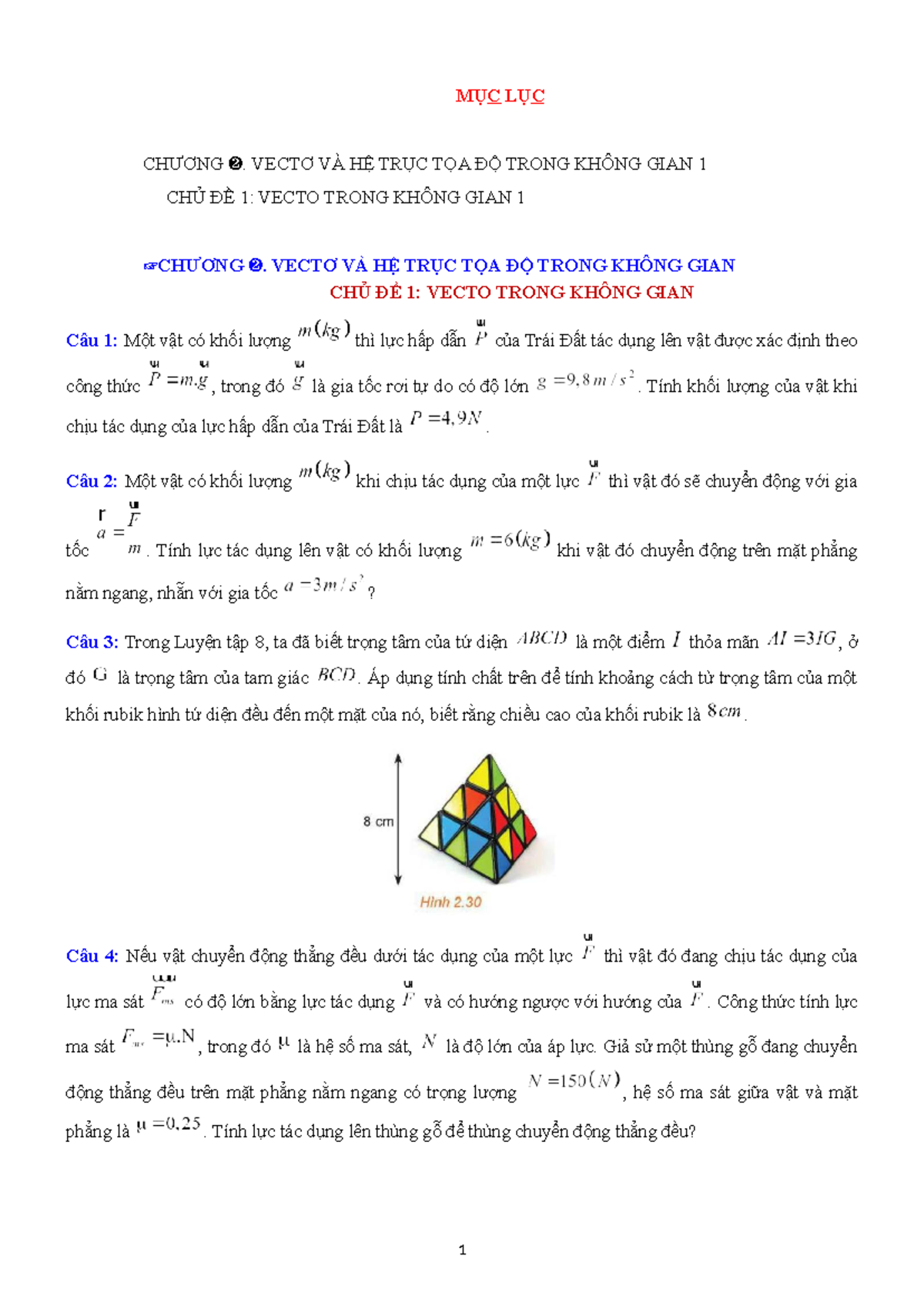 C2-B1: Vectơ và Hệ Trục Tọa Độ Trong Không Gian - HS - Studocu