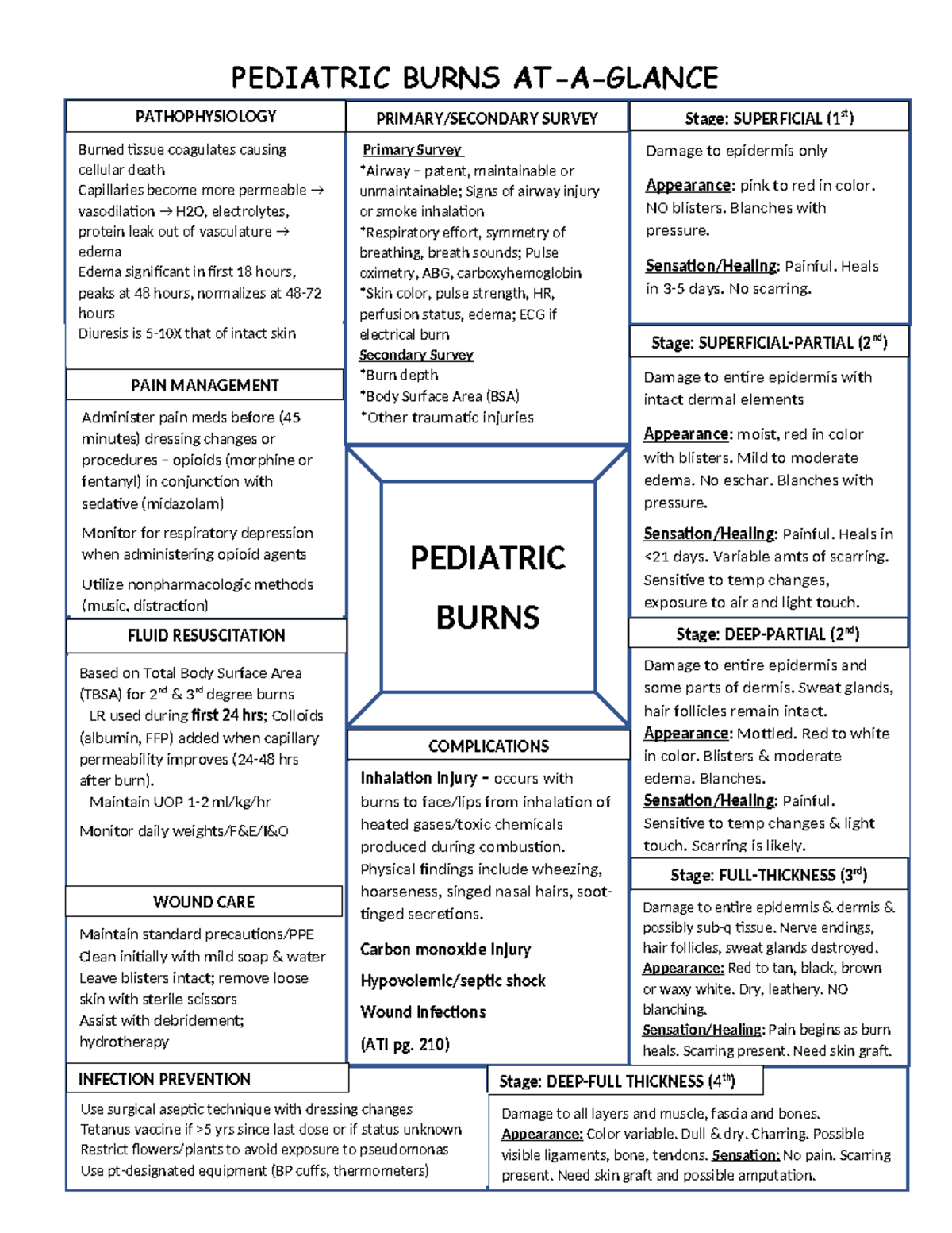 Pediatric burns pathophysiology survey: At-a-glance overview - Studocu