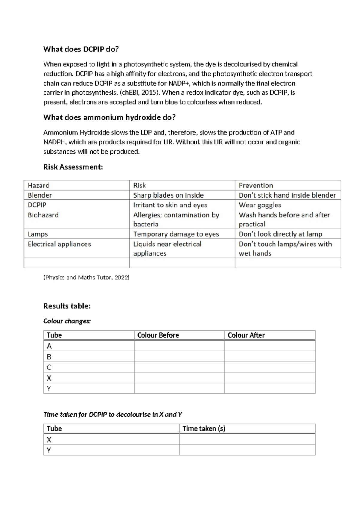AQA Biology - Required Practical 8: DCPIP and Ammonium Hydroxide ...