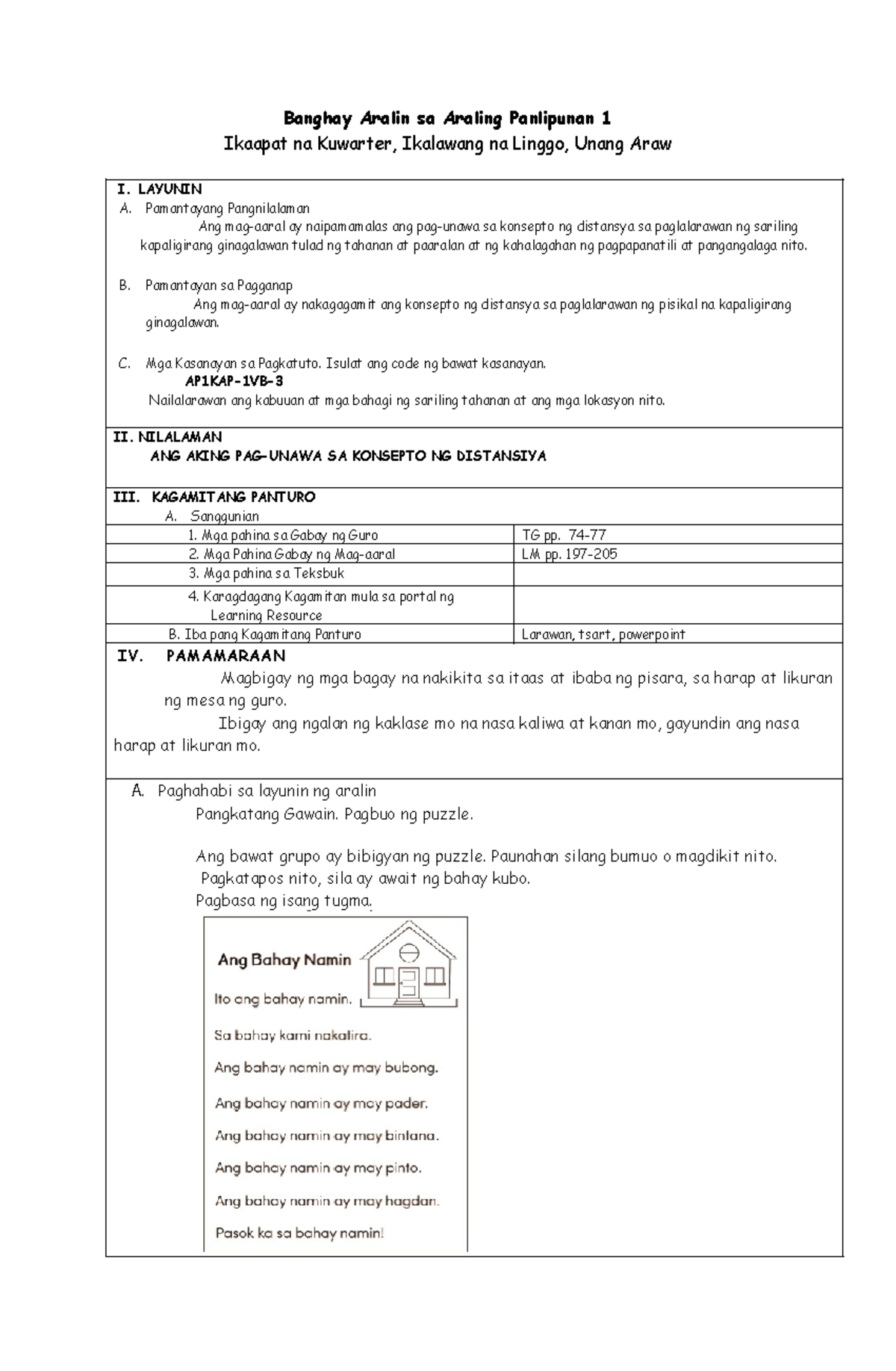 DLP Grade 1 AP - Araling Panlipunan Lesson Plan for 4th Quarter - Studocu