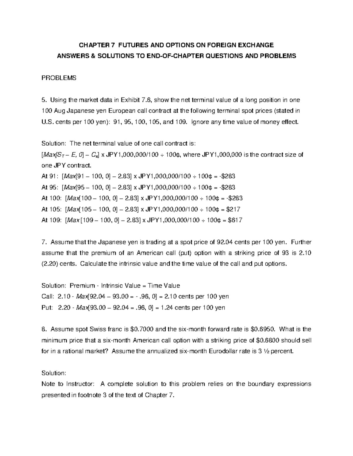 Chapter 7: Futures & Options on Foreign Exchange Solutions - Studocu