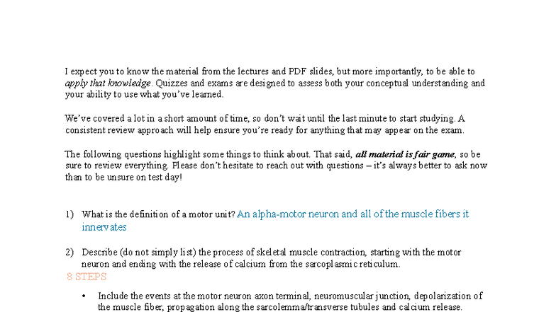 Neurophys 101: Key Concepts for Quizzes & Exams Review - Studocu