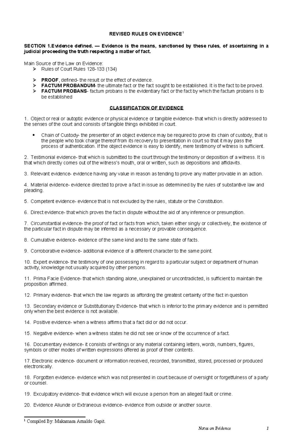 Criminal Evidence - Comprehensive Notes (Law 101) - Studocu
