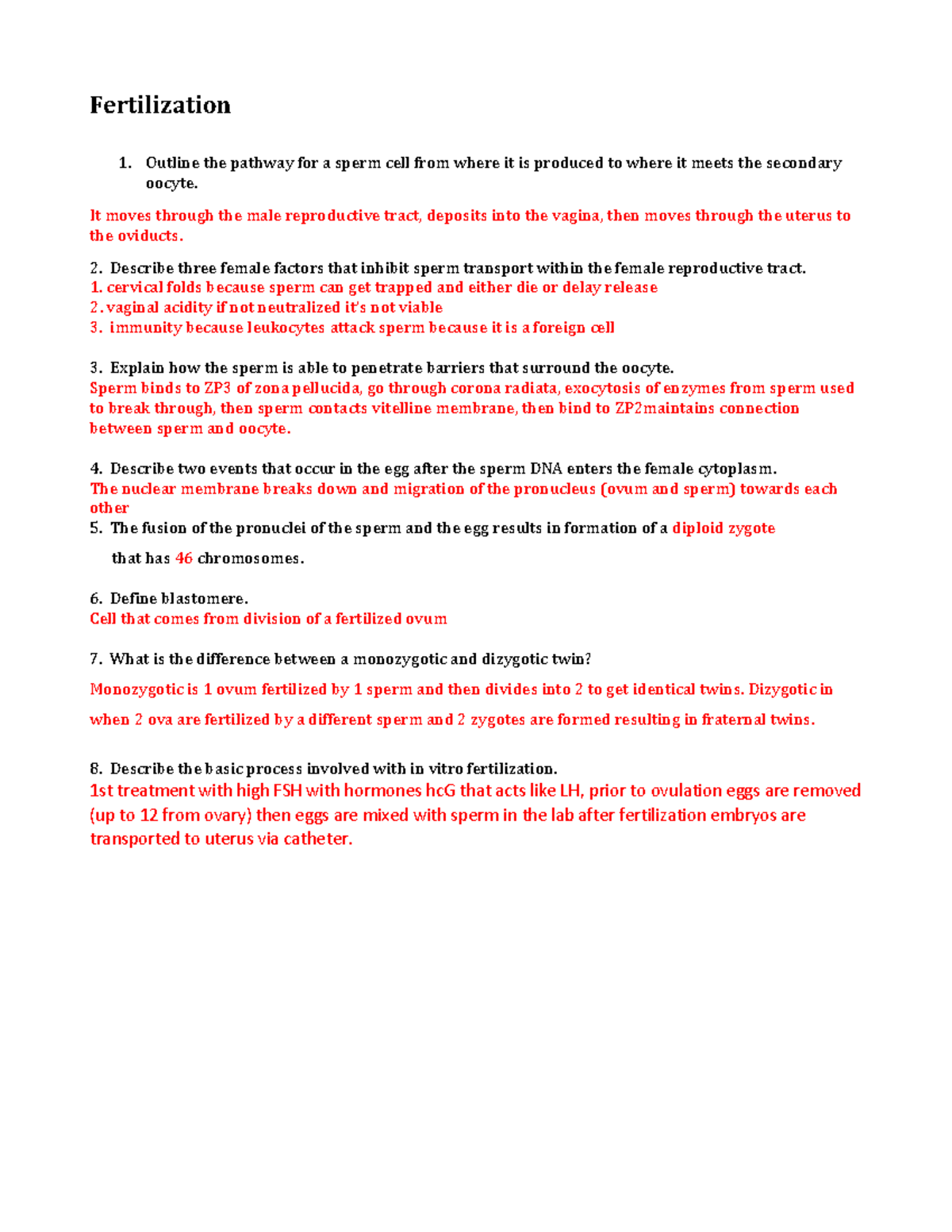 Ferilization - Fertilization practice questions for exam ...