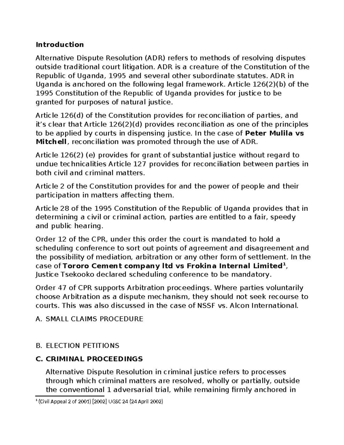 ADR in Uganda: Legal Framework and Case Studies - Studocu