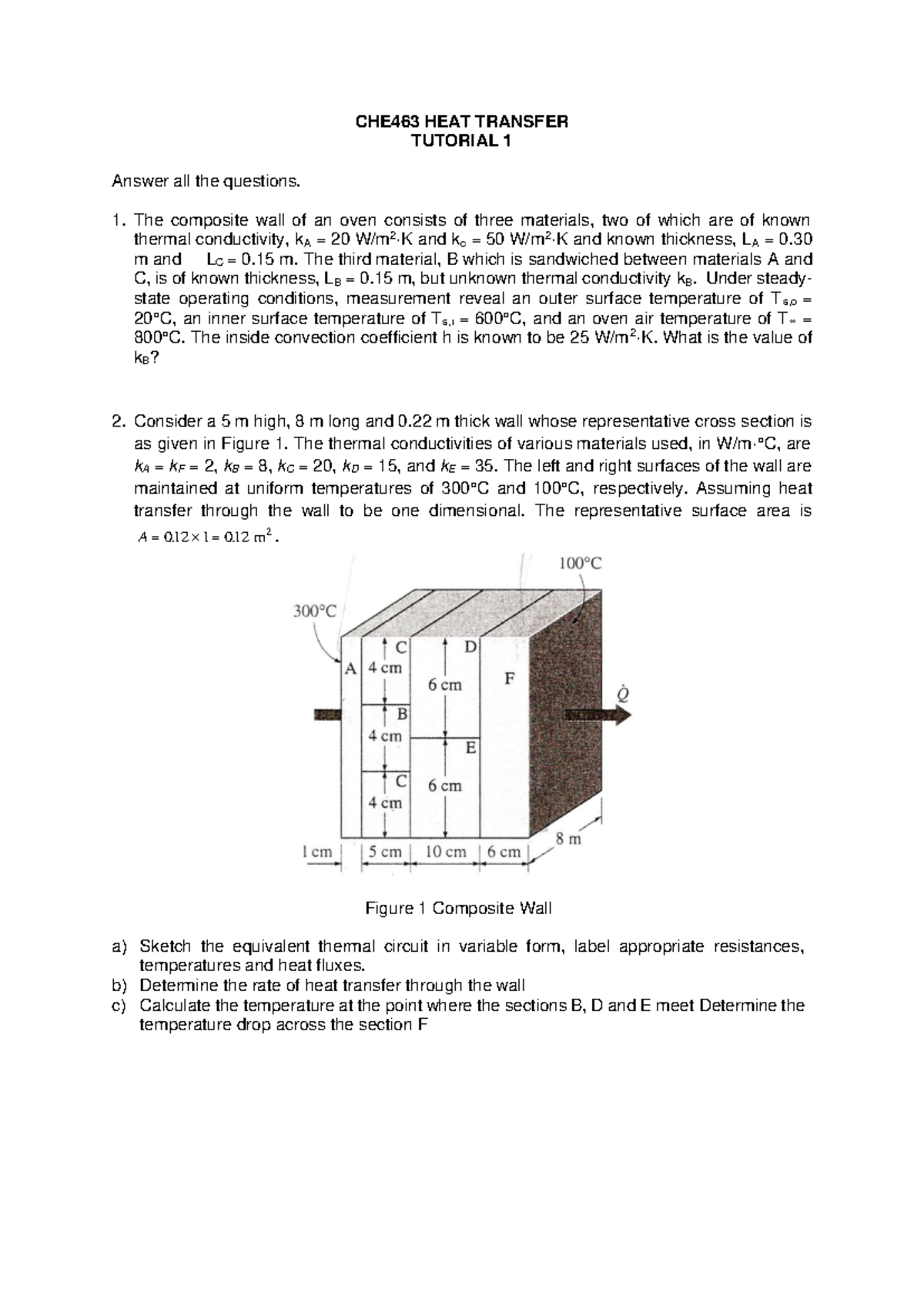 CHE463 Heat Transfer Tutorial: Composite Wall Analysis and Problems ...