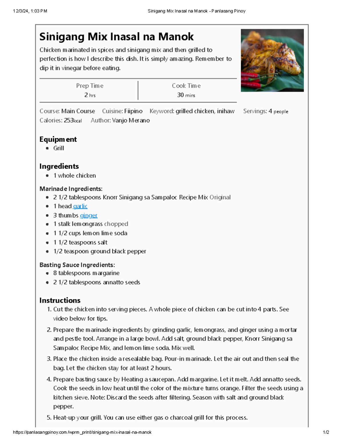 Sinigang Mix Inasal na Manok - Panlasang Pinoy - Sinigang Mix Inasal na ...