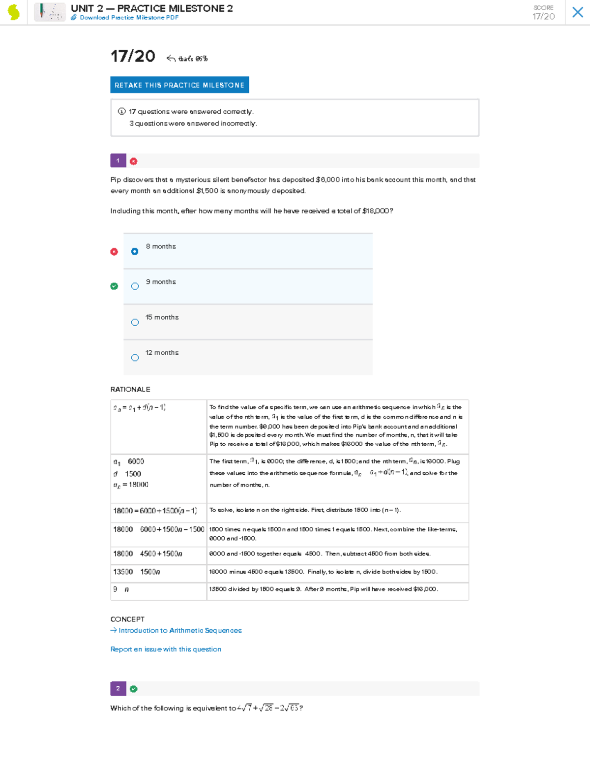 MATH 101: Practice Milestone 2 Solutions and Explanations - Studocu
