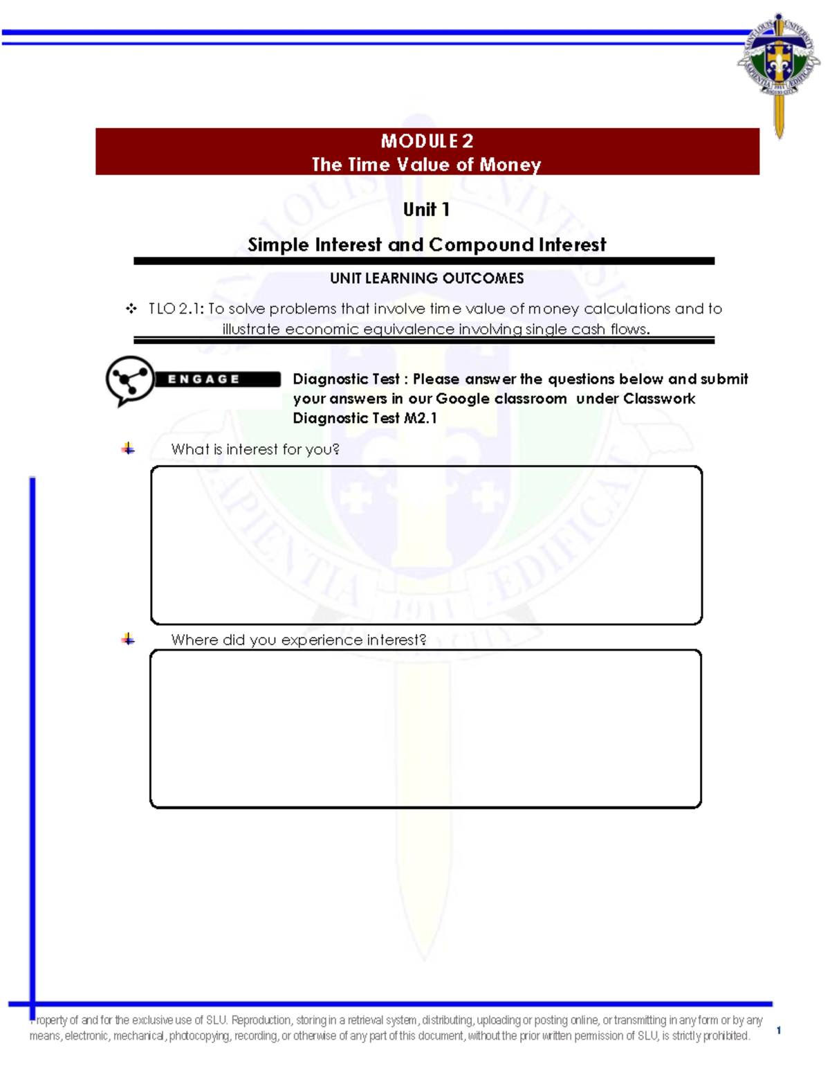 SEA-Module 2 - Unit 1: Simple & Compound Interest Concepts - Studocu