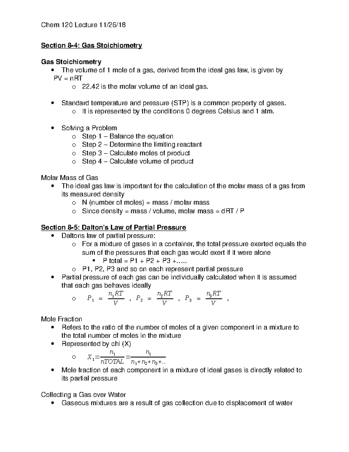 Chem 120 Lecture 11-26-18 - Chem 120Lect ur e11/ 26/ 18 Sect i on84 ...