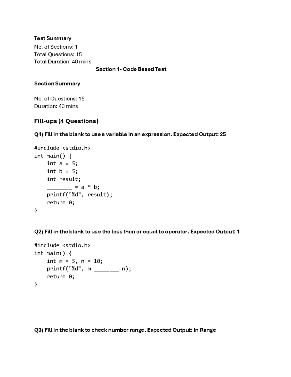 LPU C Paper Mock Test Summary: 15 Questions, 40 Mins - Studocu