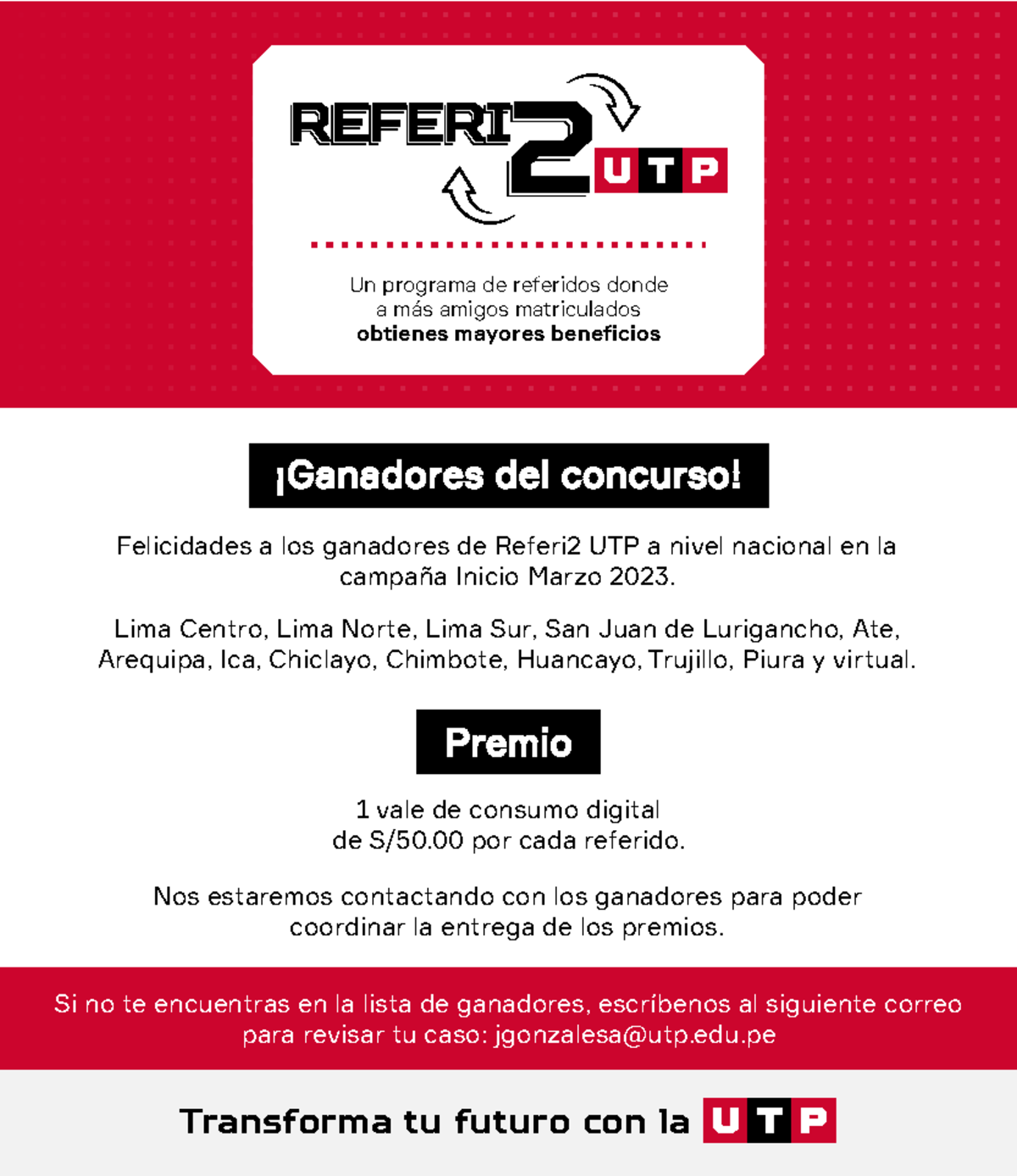 Ganadores del Programa Referidos UTP - Mayo 2023 - Studocu