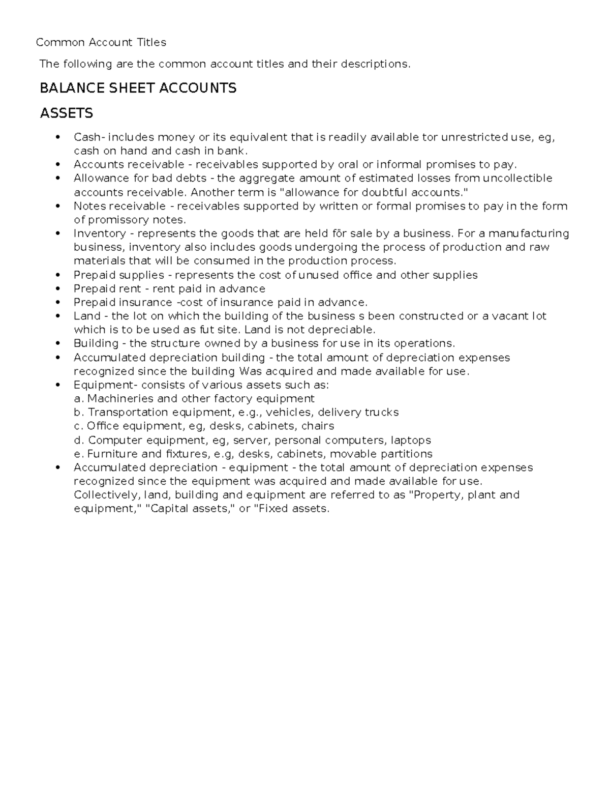 Account Titles Overview for Financial Statements - Studocu