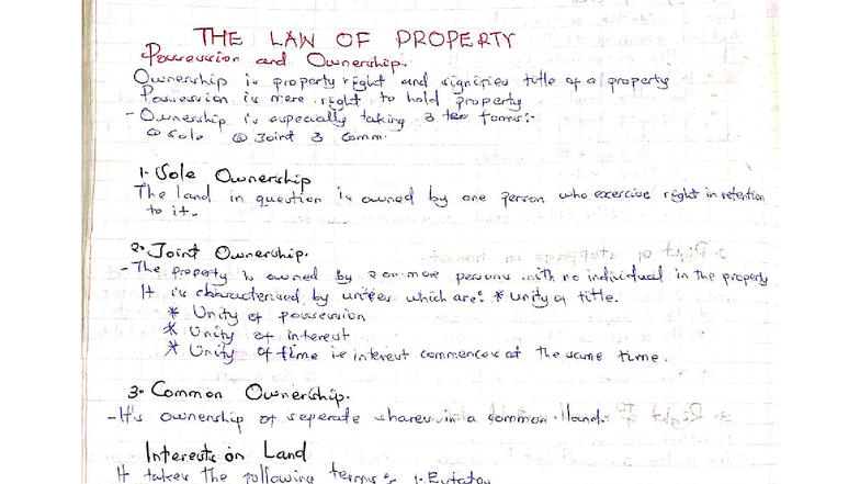 Property Law Notes: Ownership, Possession, and Rights (LAW 101) - Studocu