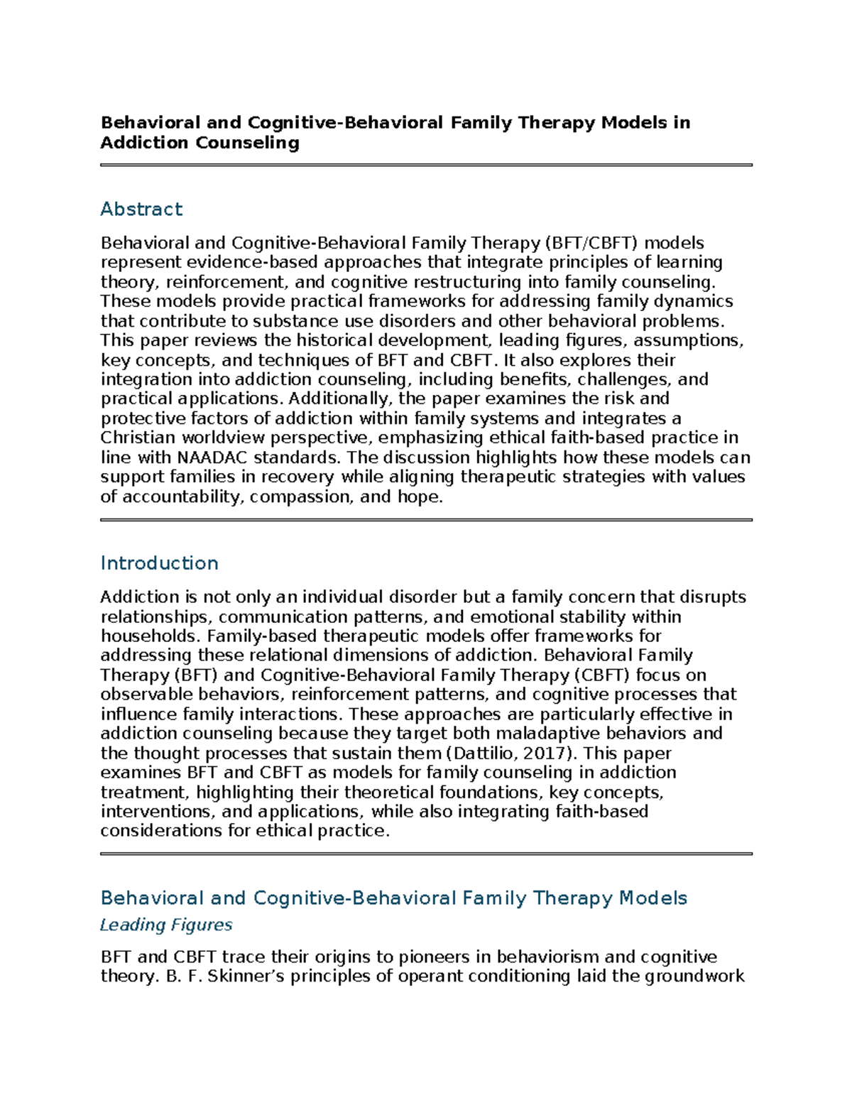 Behavioral and Family Therapy Models in Addiction Counseling (CBFT ...