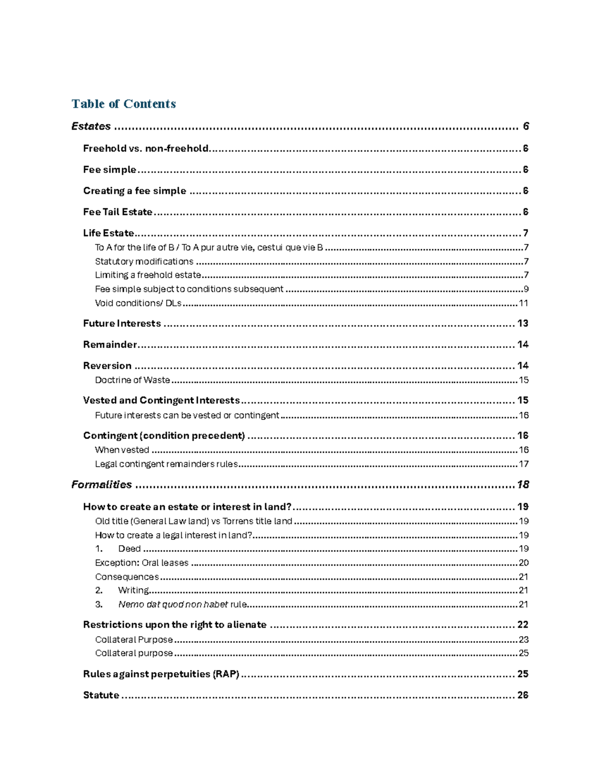MLP327 Final Exam Notes on Estates and Future Interests - Studocu