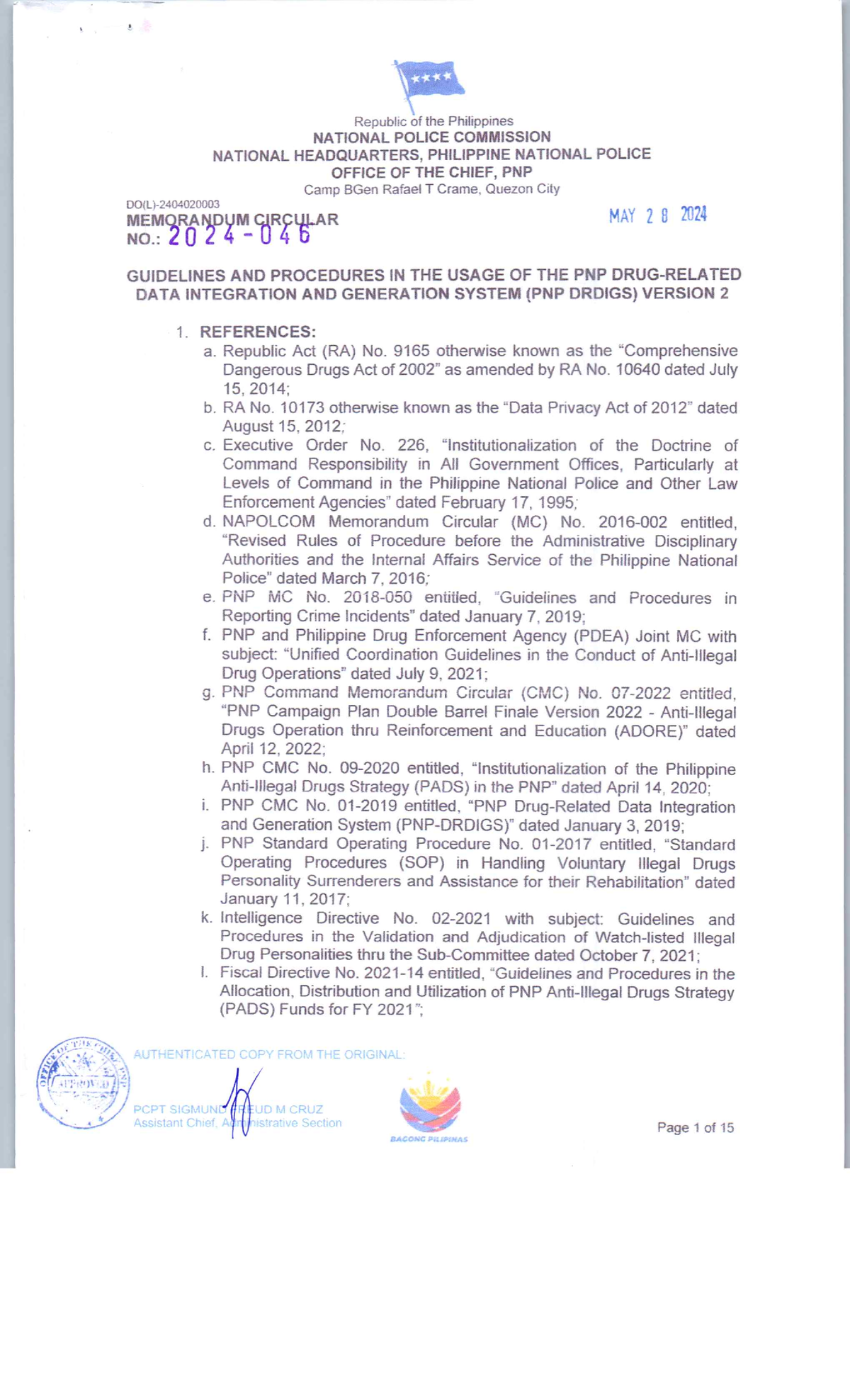 PNP MC 2024-046 Guidelines on PNP DRDIGS Version 2 Usage and Procedures ...