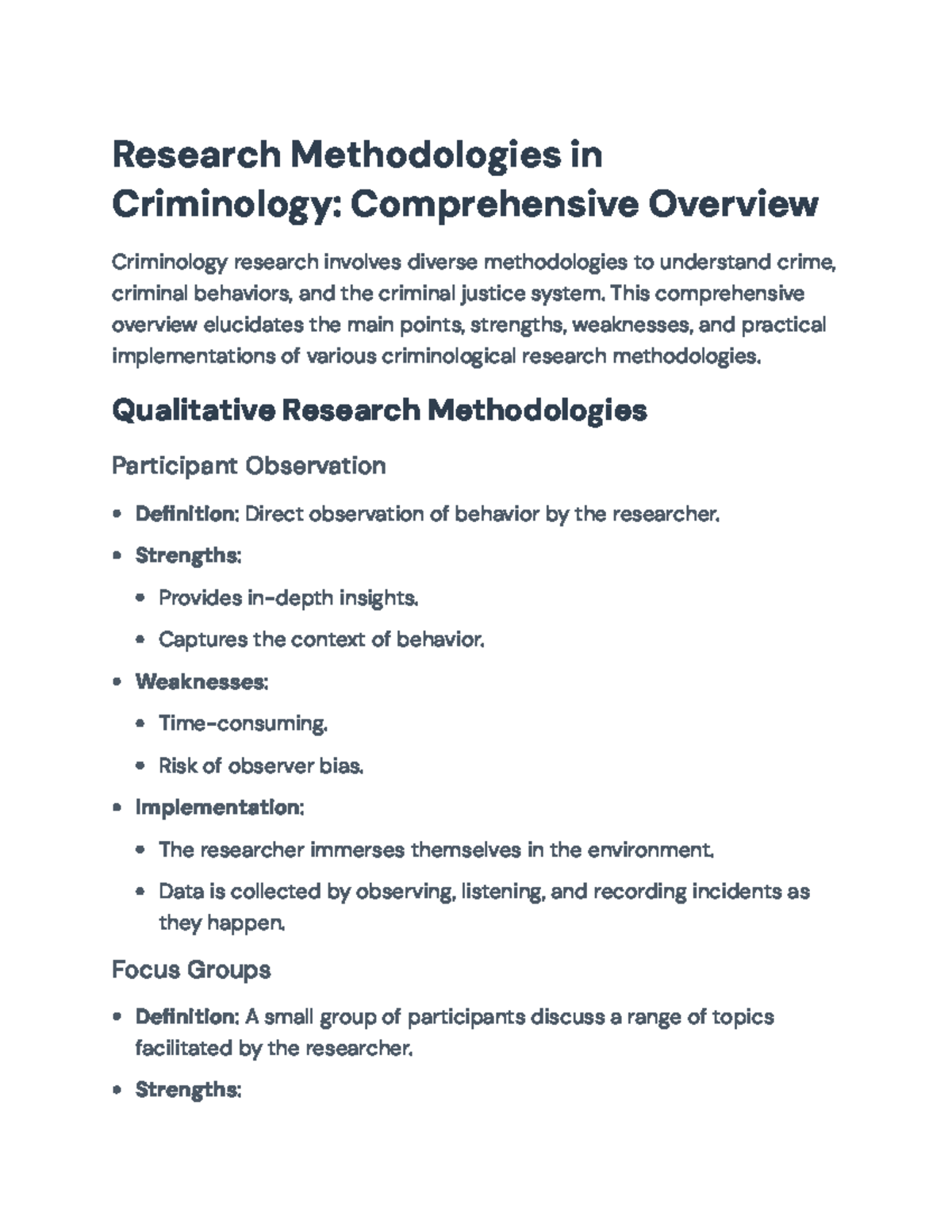 Comprehensive Overview of Research Methodologies in Criminology: Key Techniques - Studocu