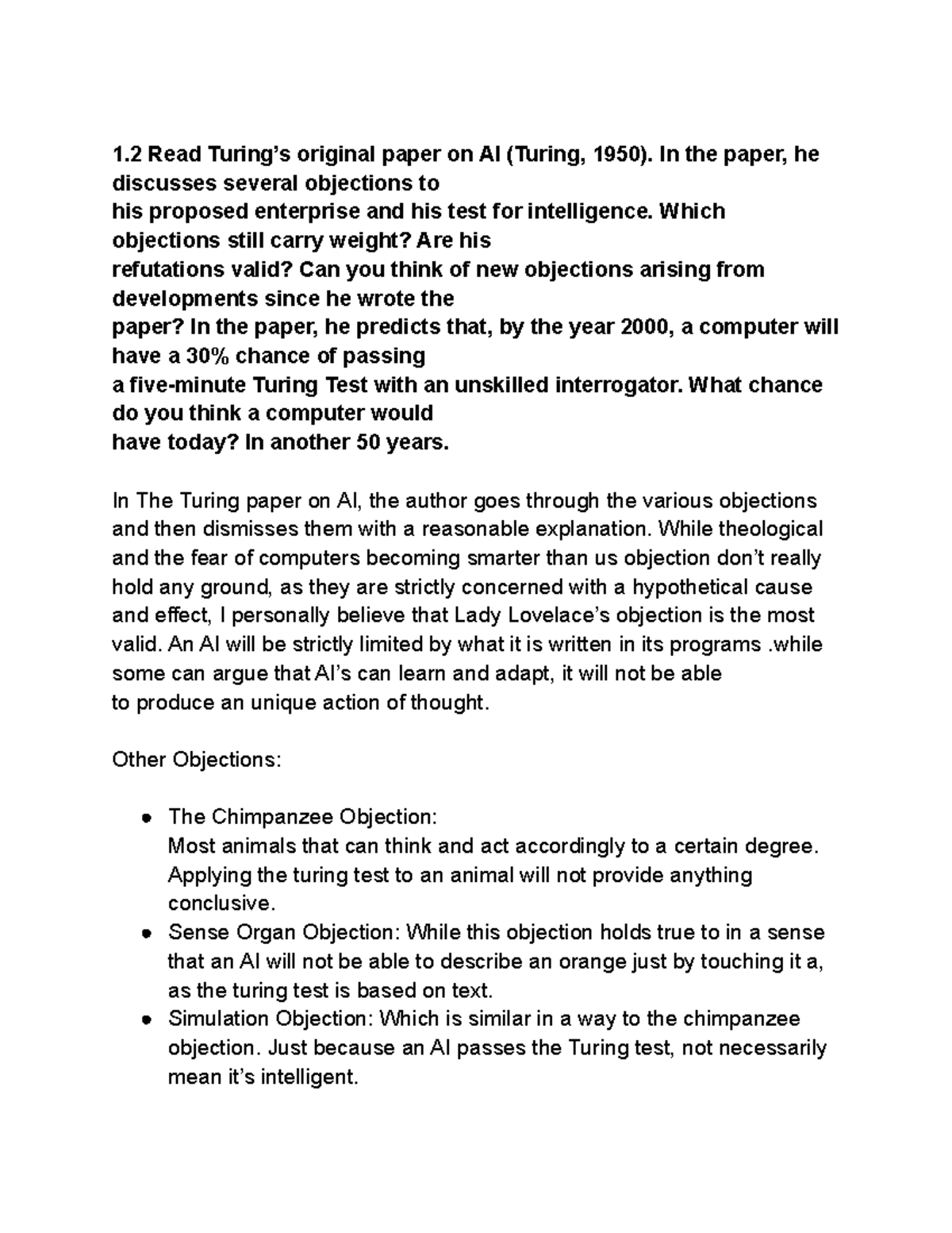 Alan Turing's AI: Examining Objections and Predictions on Intelligence ...