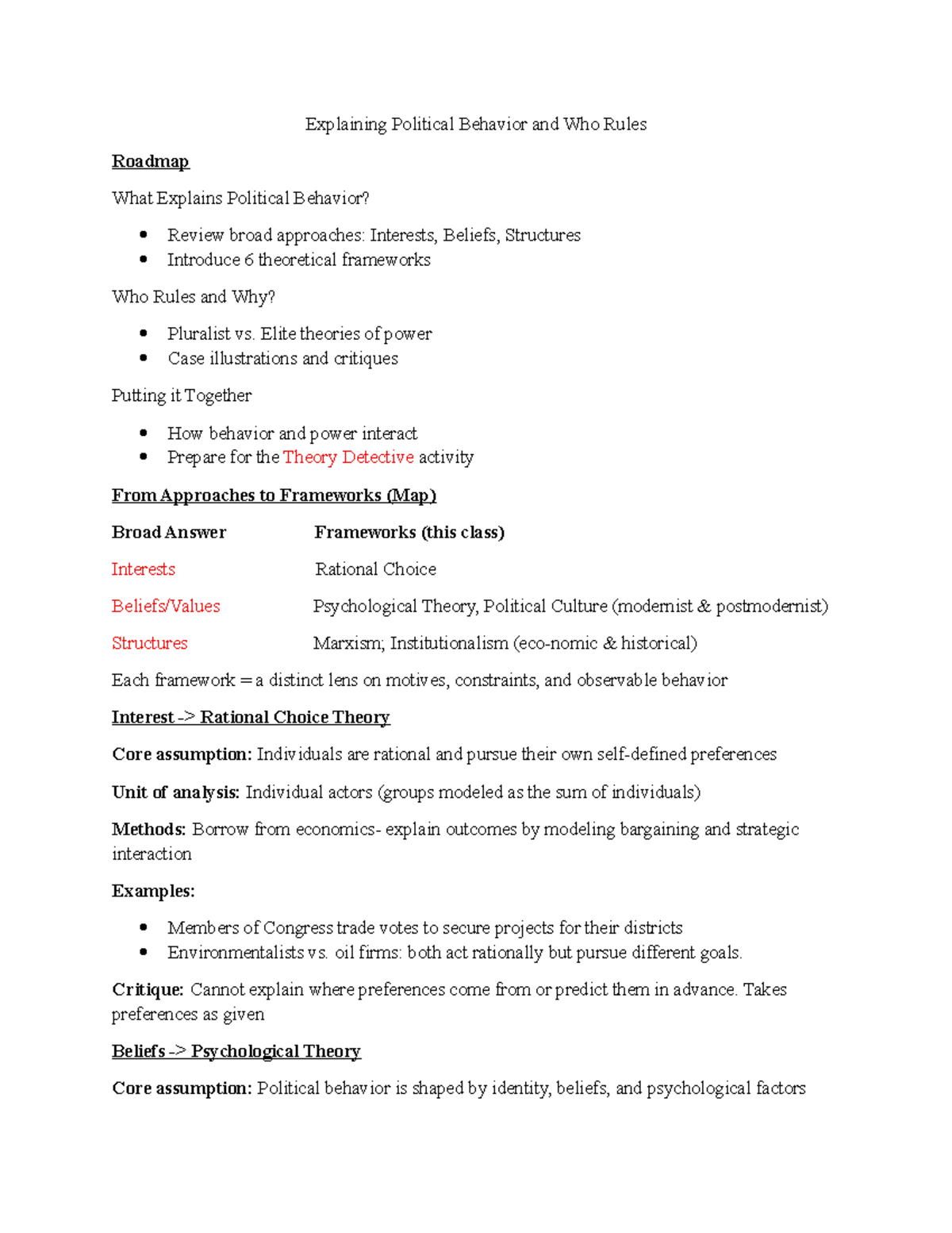Explaining Political Behavior and Power Dynamics: A Framework Overview ...
