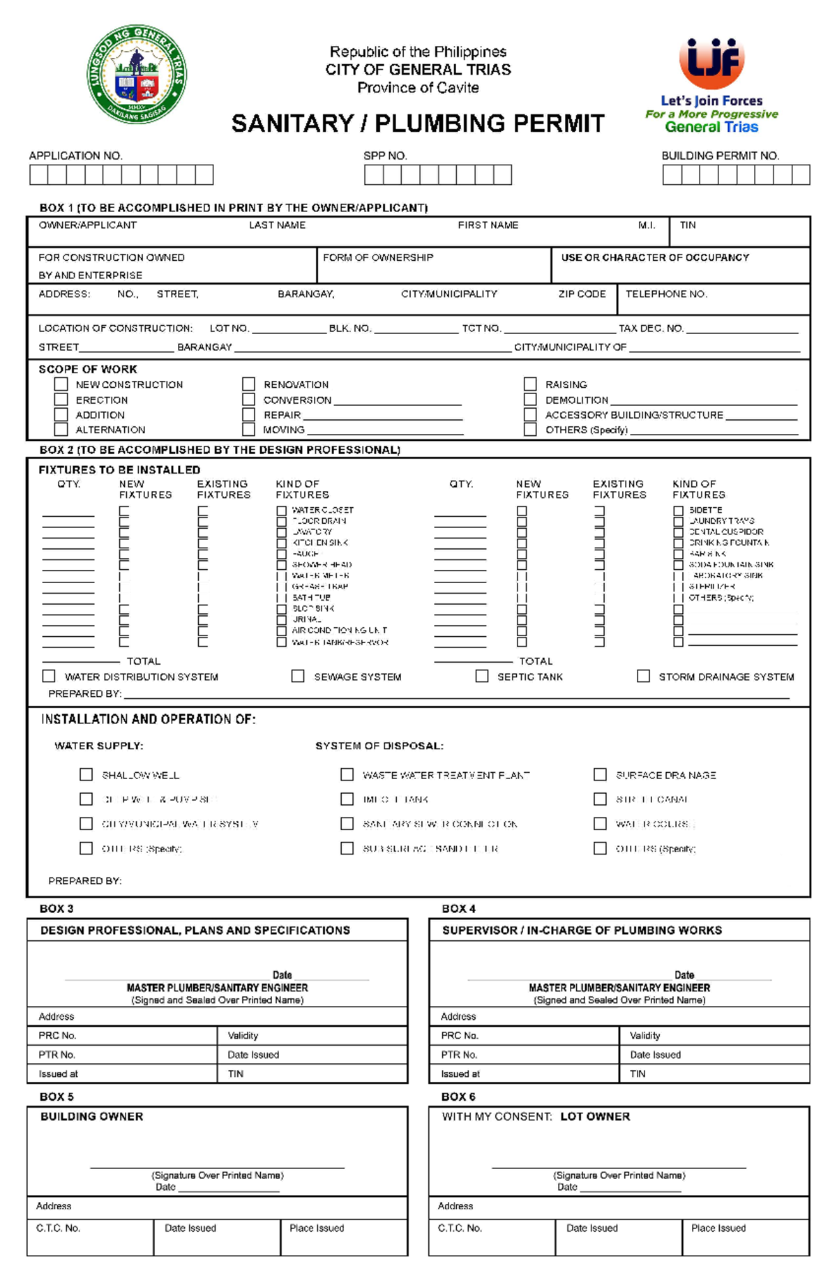 Plumbing- Sanitary Permit - NG UNIVERSITY Republic of the Philippines ...