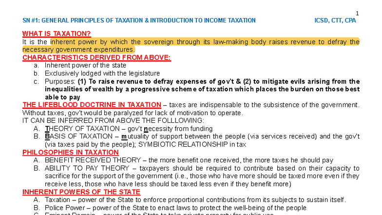 SN GENERAL PRINCIPLES OF TAXATION: INTRODUCTION TO INCOME TAXATION ICSD ...