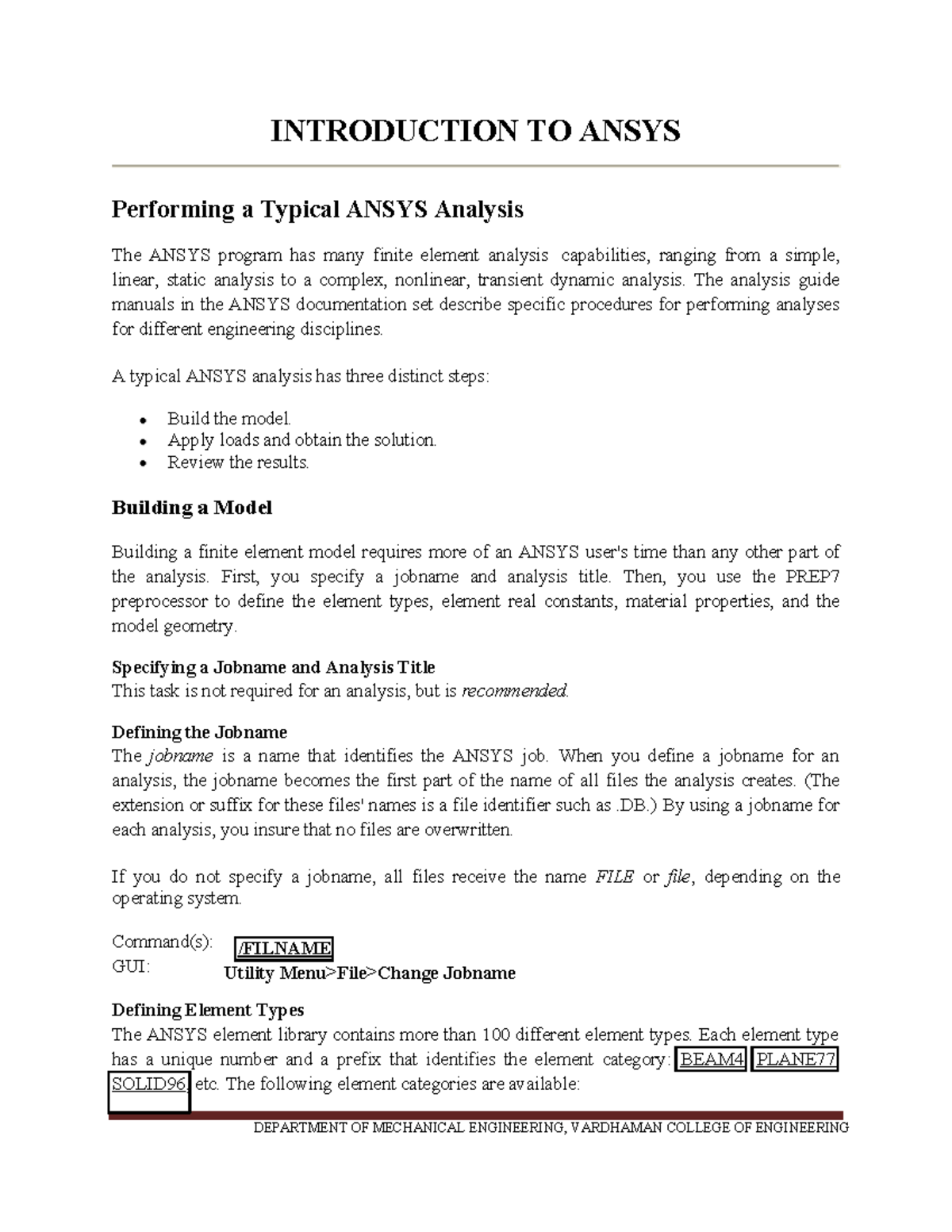 ANSYS Lab Manual: Performing a Typical Analysis in ME 101 - Studocu