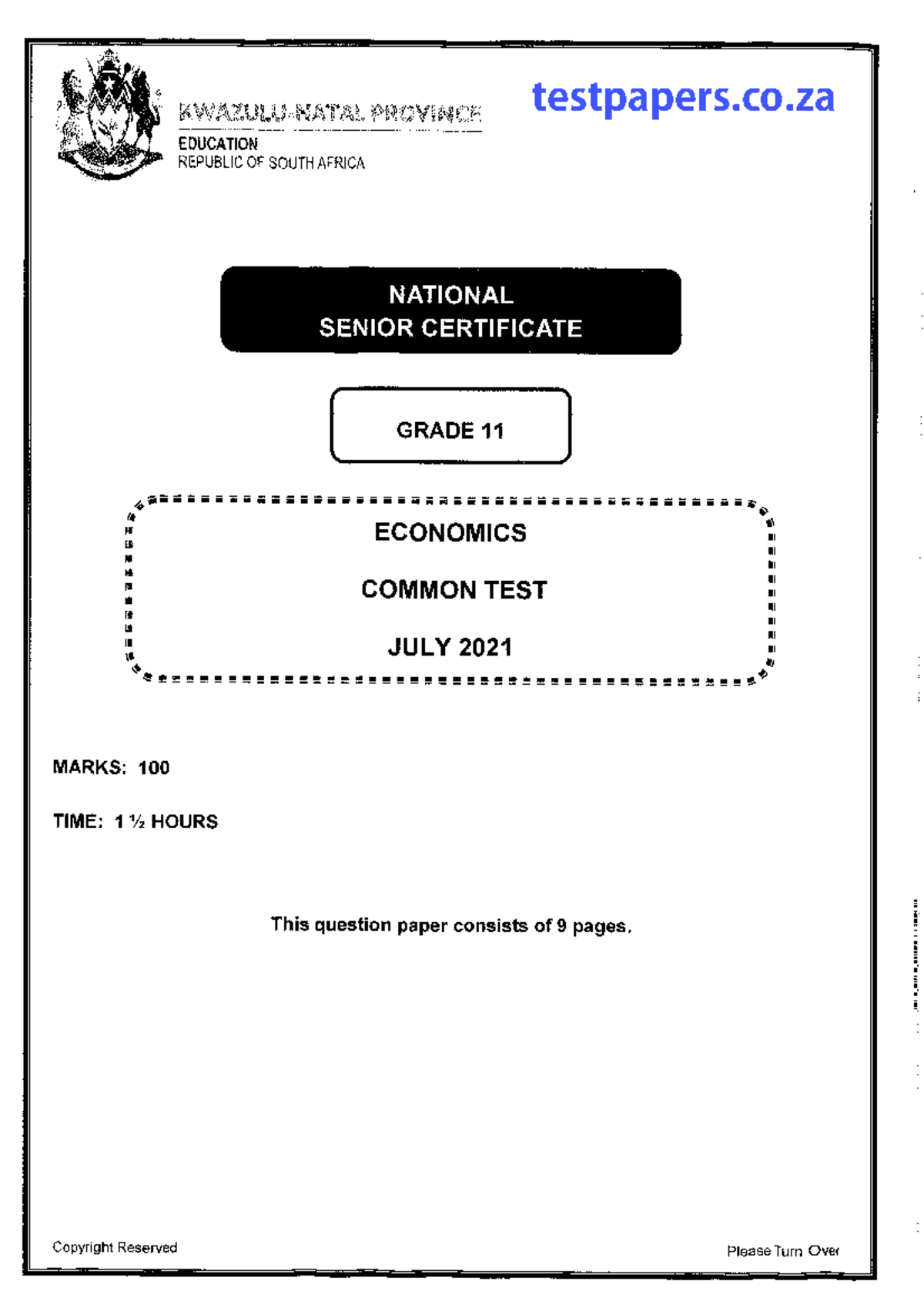 Grade 11 Economics June 2021 Question Paper (QP) Only - Studocu