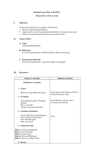 Lesson Plan in Adverbs of Manner - DETAILED LESSON PLAN IN ENGLISH 3 ...