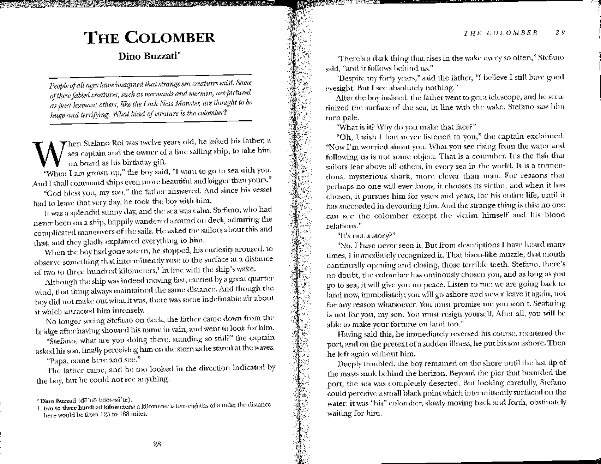 THE COLOMBER: A Fable of Fear and Obsession in Fantasy Literature - Studocu