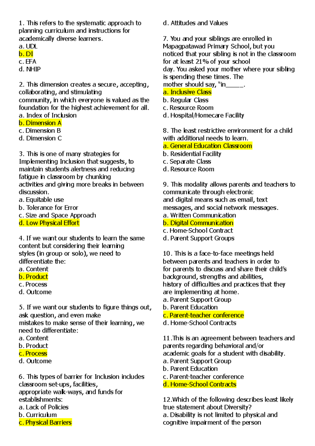 SPED-PRE-TEST - Inclusive Education - This refers to the systematic ...