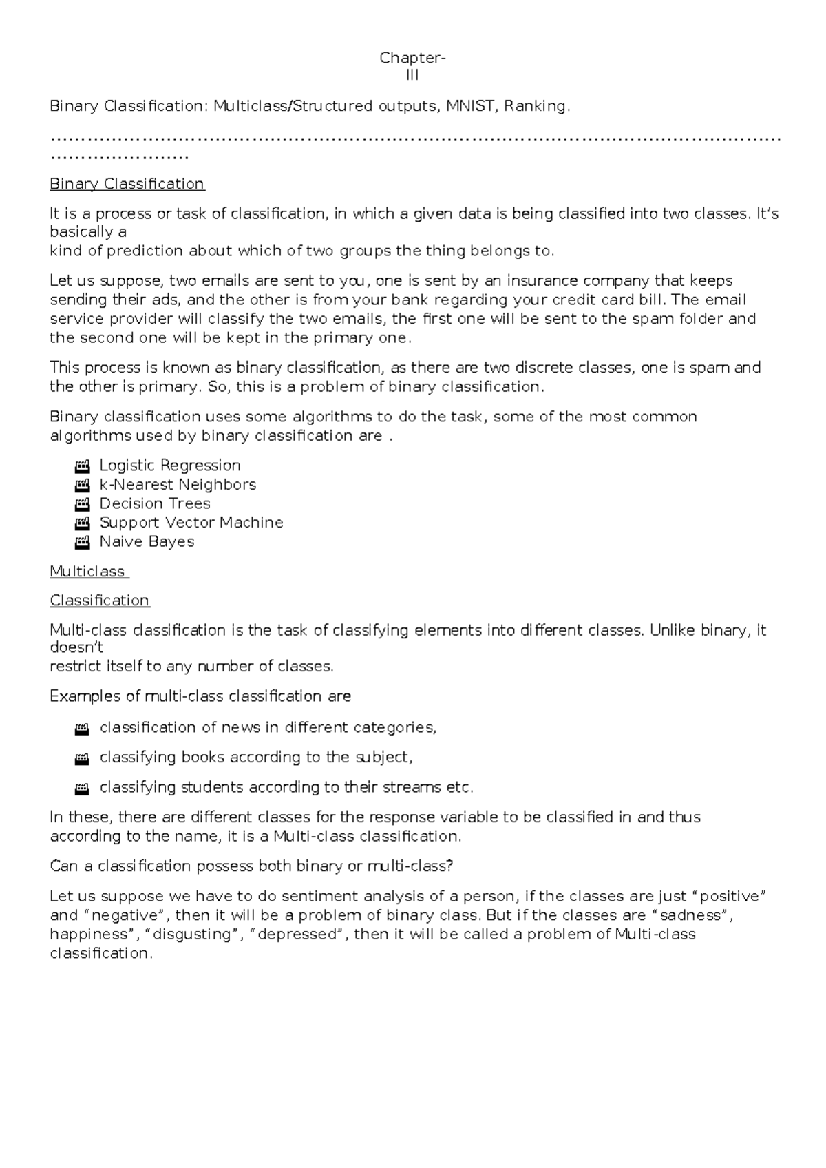 ML UNIT-II Binary classification - Copy - Chapter- III Binary ...