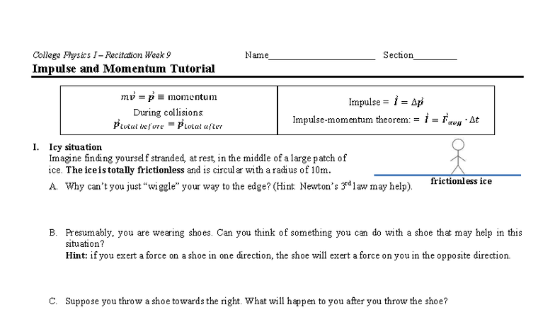CP1 Recitation Tutorial - Week 9: Impulse & Momentum Concepts - Studocu