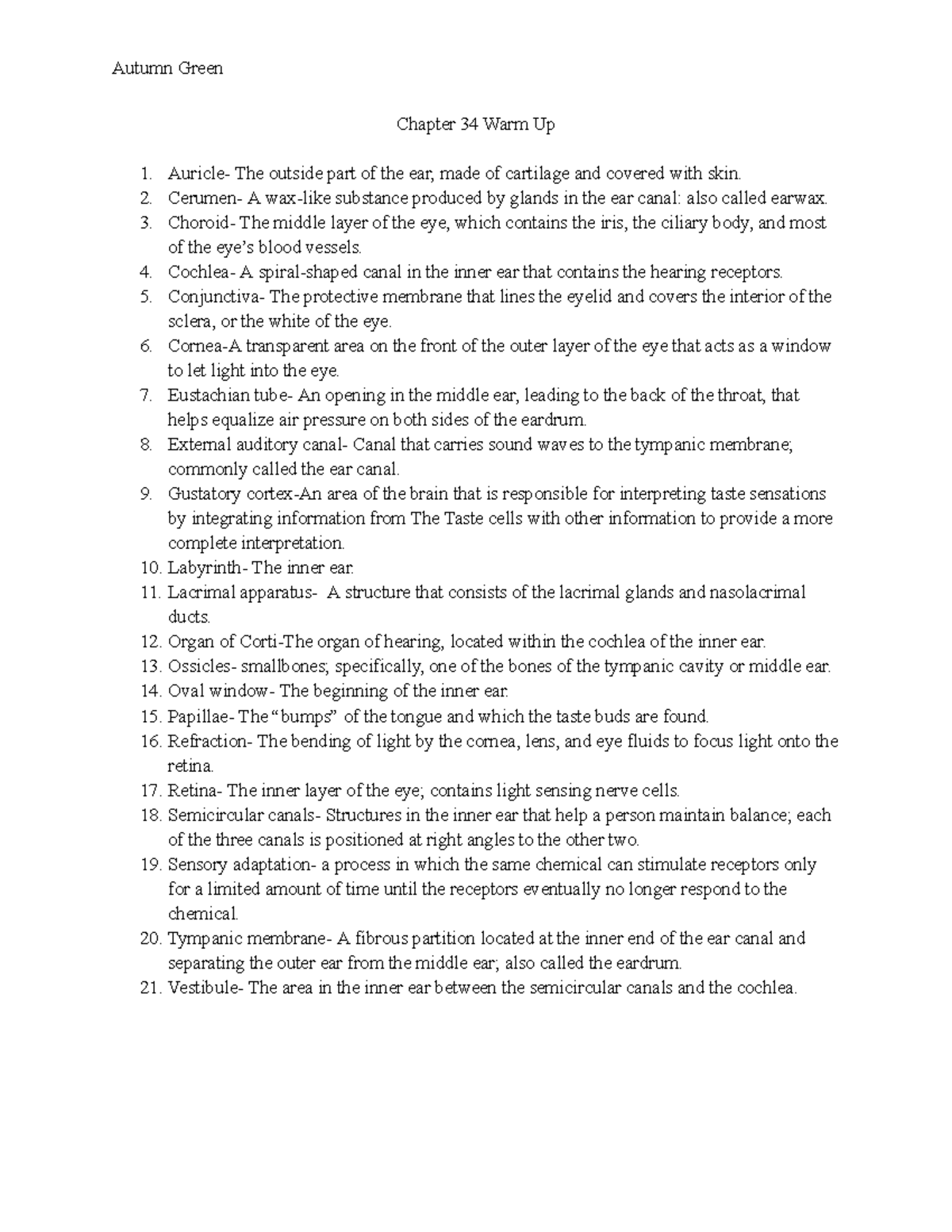 BIOL 101 Chapter 34 Vocabulary Warm-Up Activities - Studocu